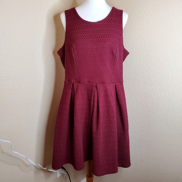 Modcloth | Dresses | Textured Pleated Skater Dress In Berry | Poshmark
